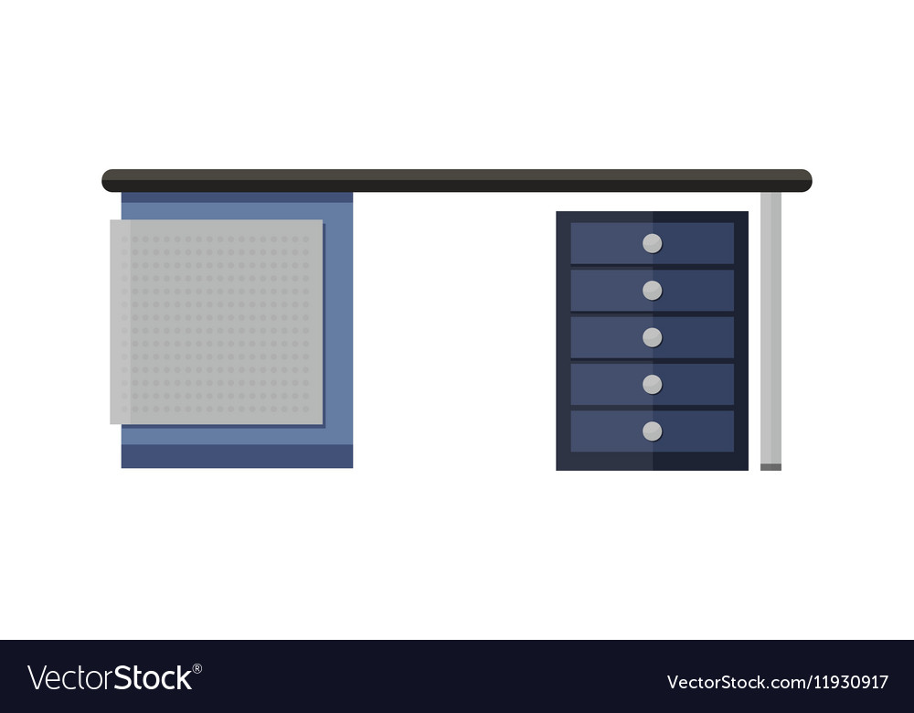 Blue Empty Computer Desk in Flat Royalty Free Vector Image