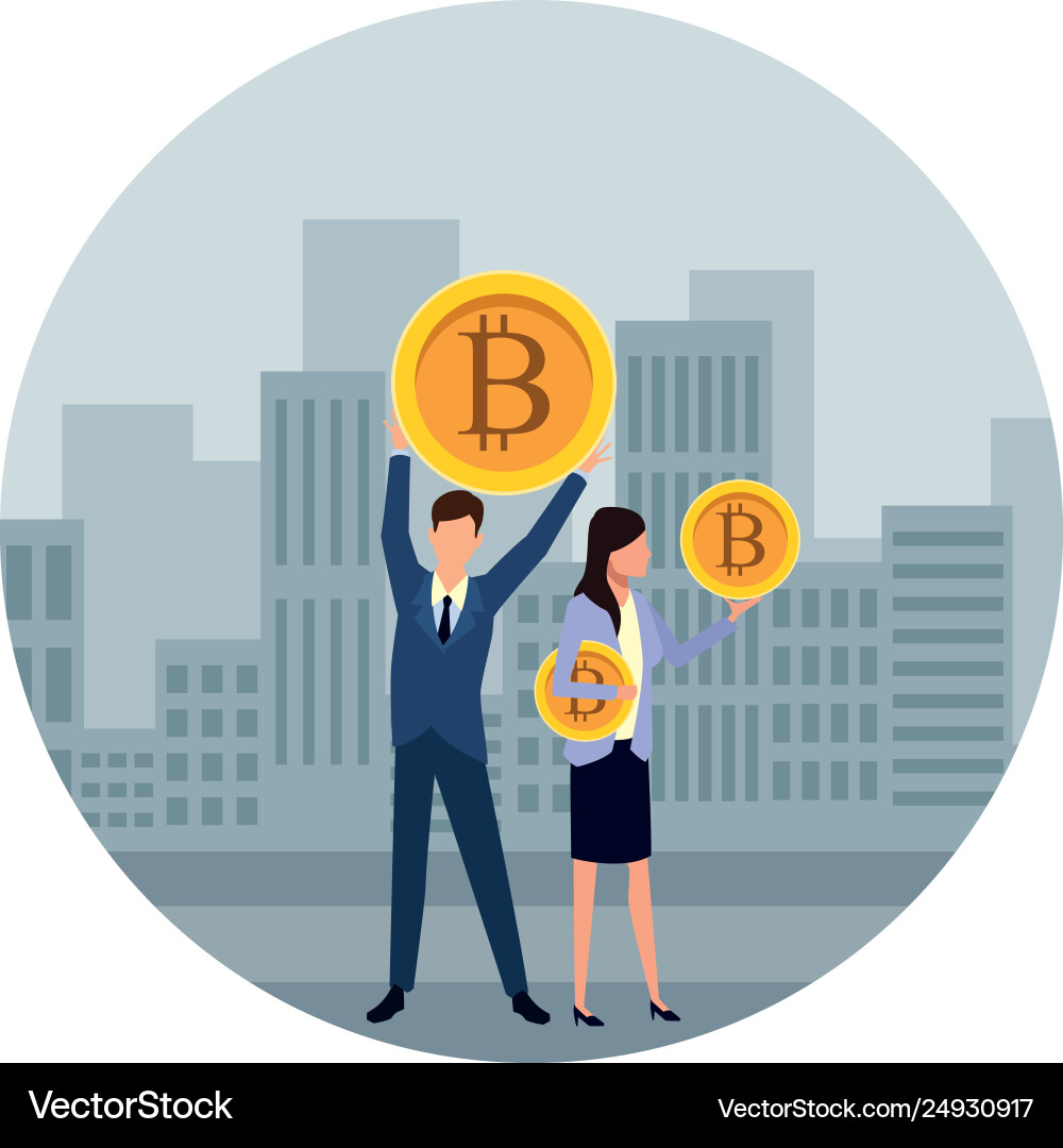 Business people with bitcoins Royalty Free Vector Image