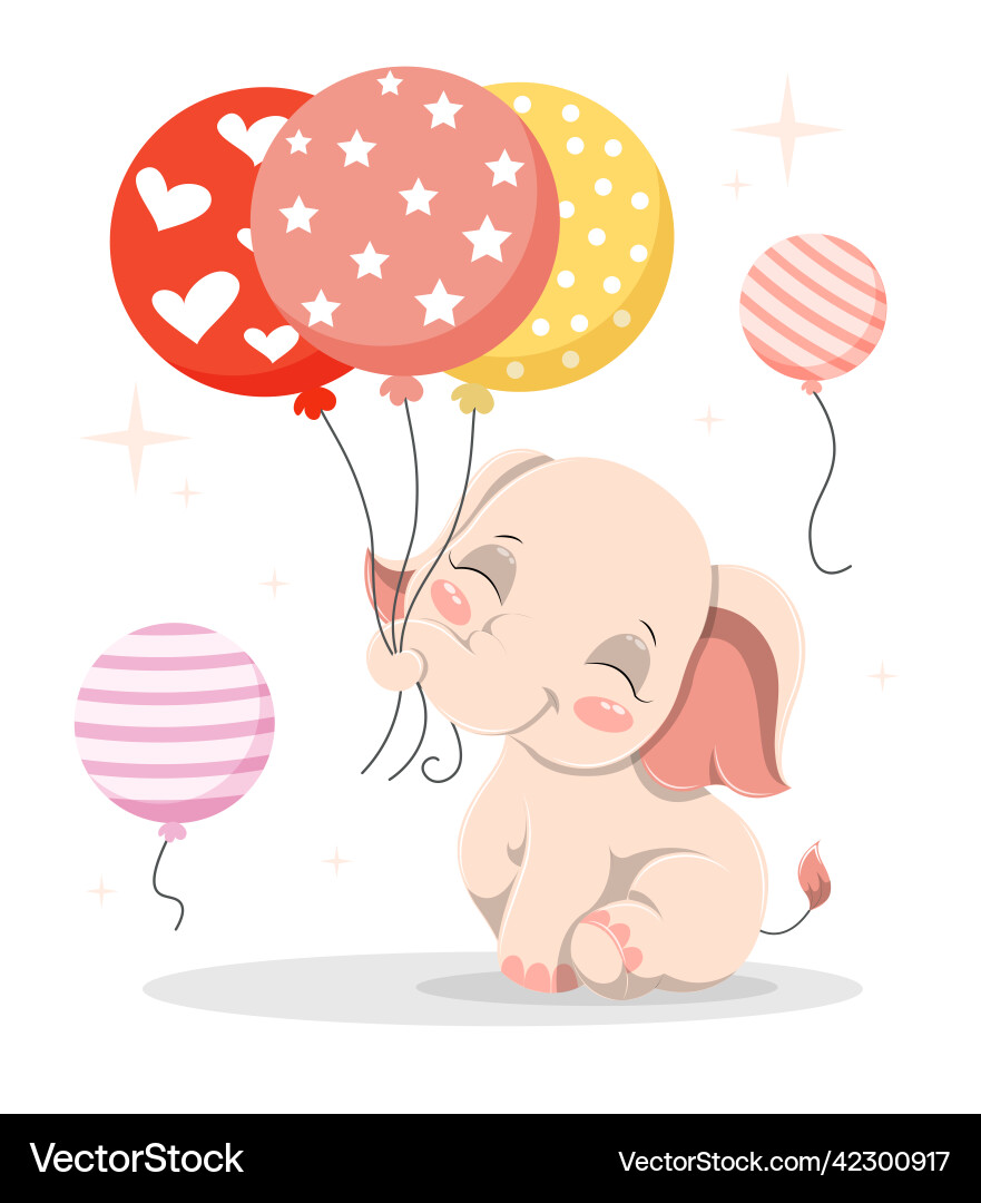 Cute baby elephant with balloons Royalty Free Vector Image