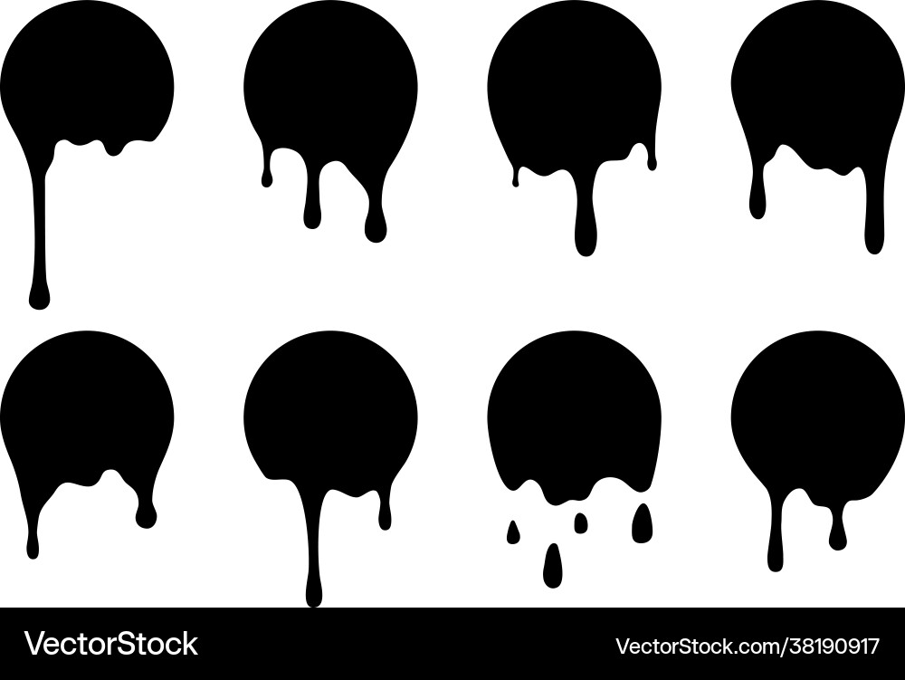 Drip paint stickers black melted badges ink Vector Image