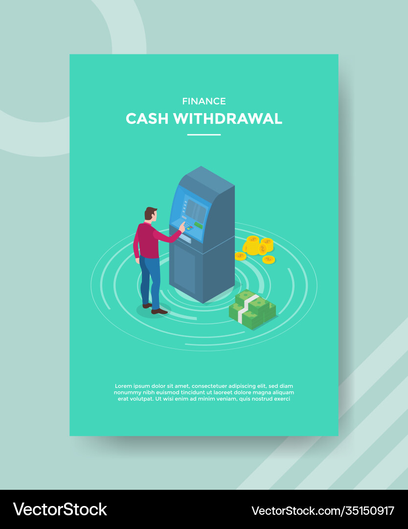 Finance cash withdrawal men front atm machine Vector Image
