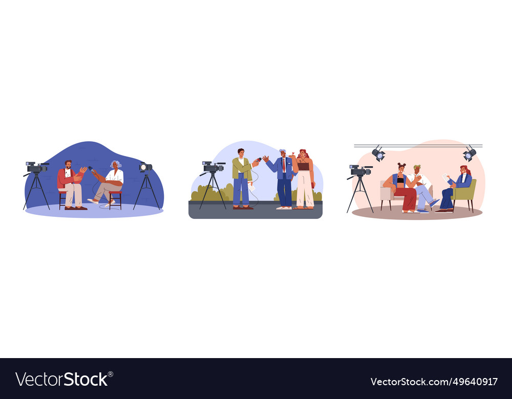 Journalist tv reporter interviewing quests flat Vector Image
