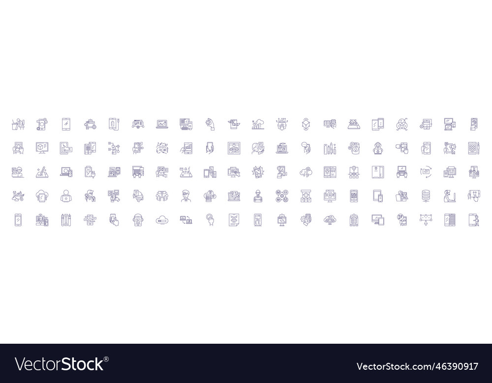 Mobile app programming line icons signs set Vector Image