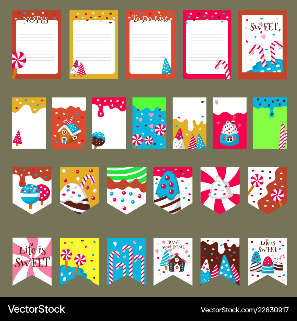 Set cards with sweet candies Royalty Free Vector Image