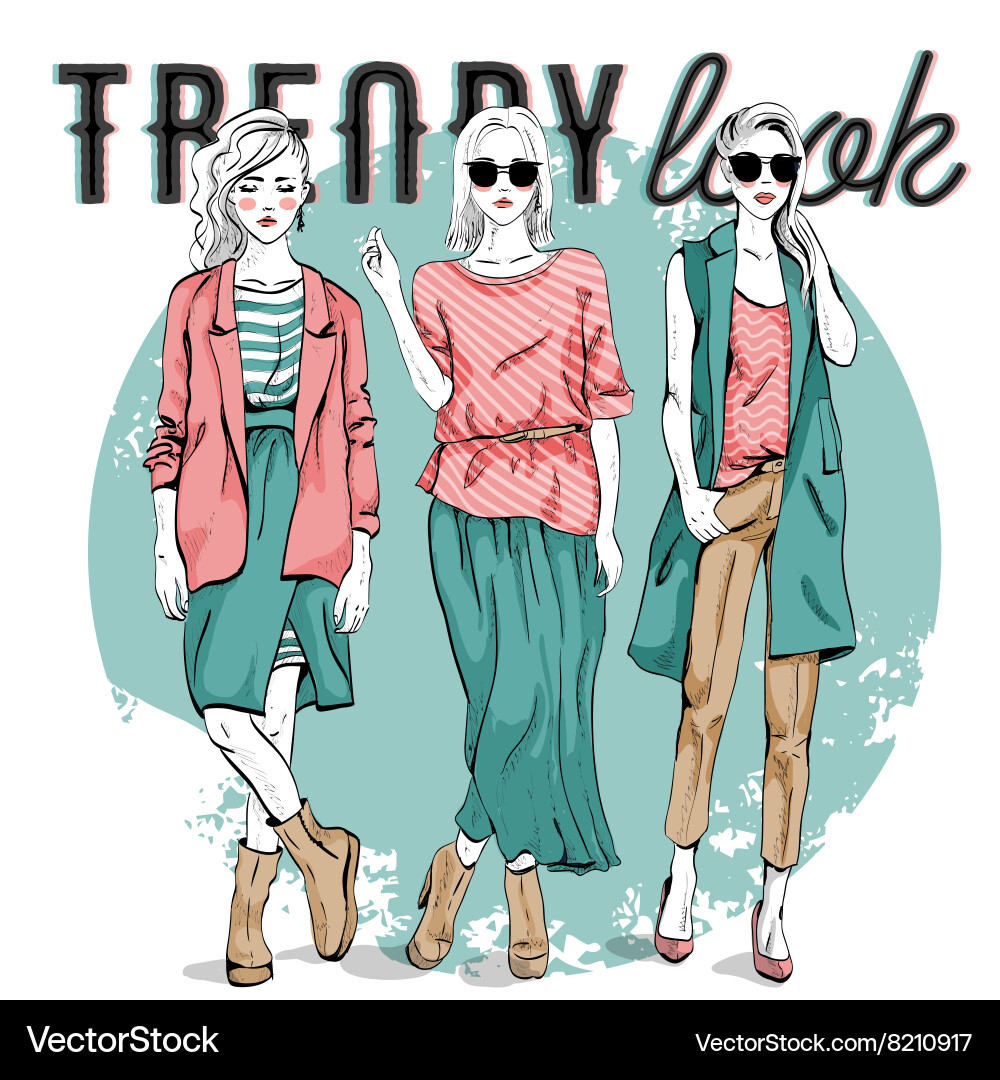 Set with trendy girls Royalty Free Vector Image