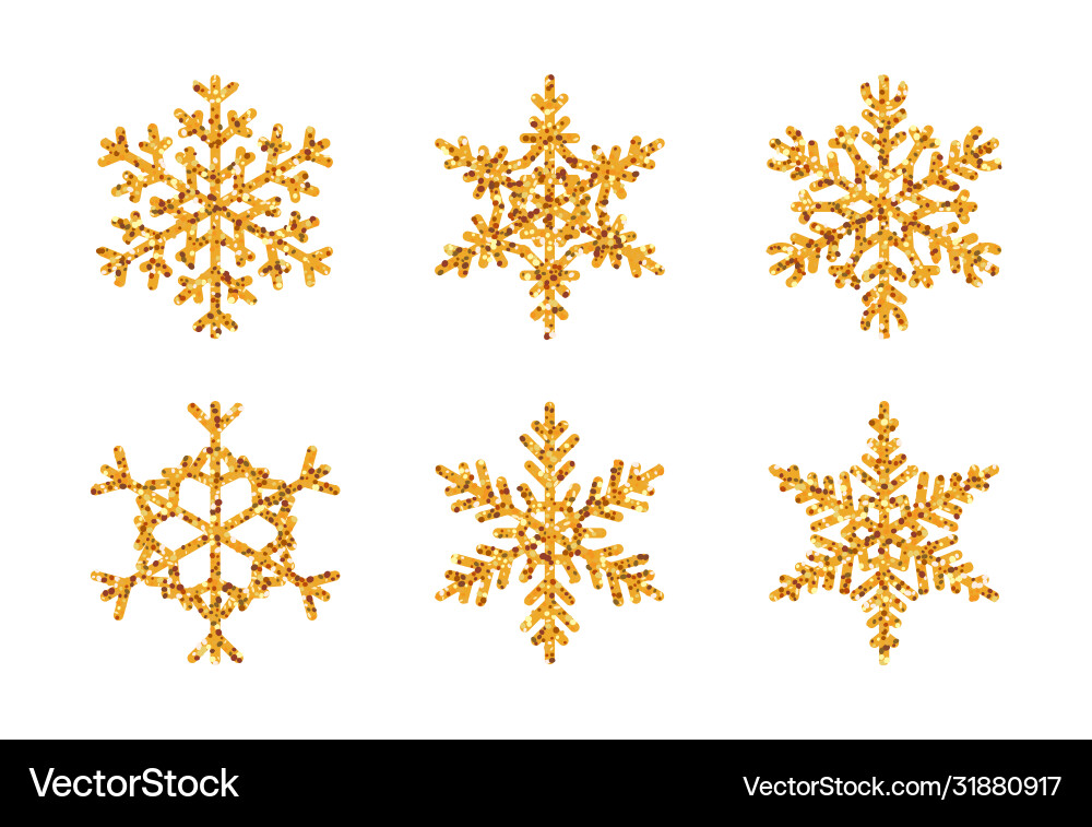 Snowflake gold glitter sparkles glow set Vector Image