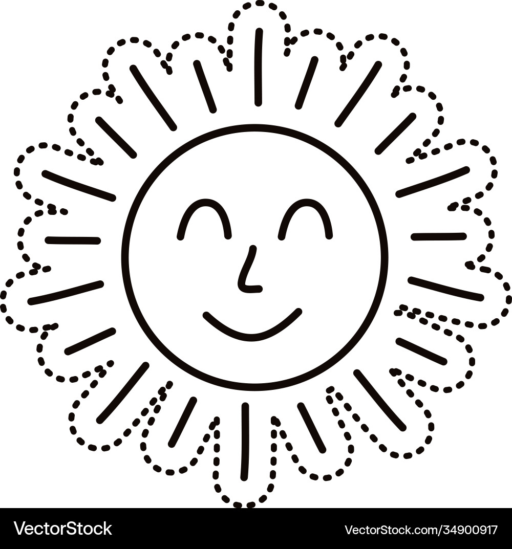 Sun kawaii sticker line style icon Royalty Free Vector Image