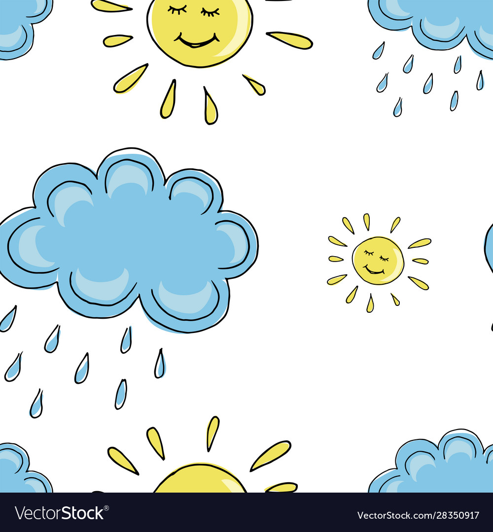 Sun pattern and clouds doodle background Vector Image