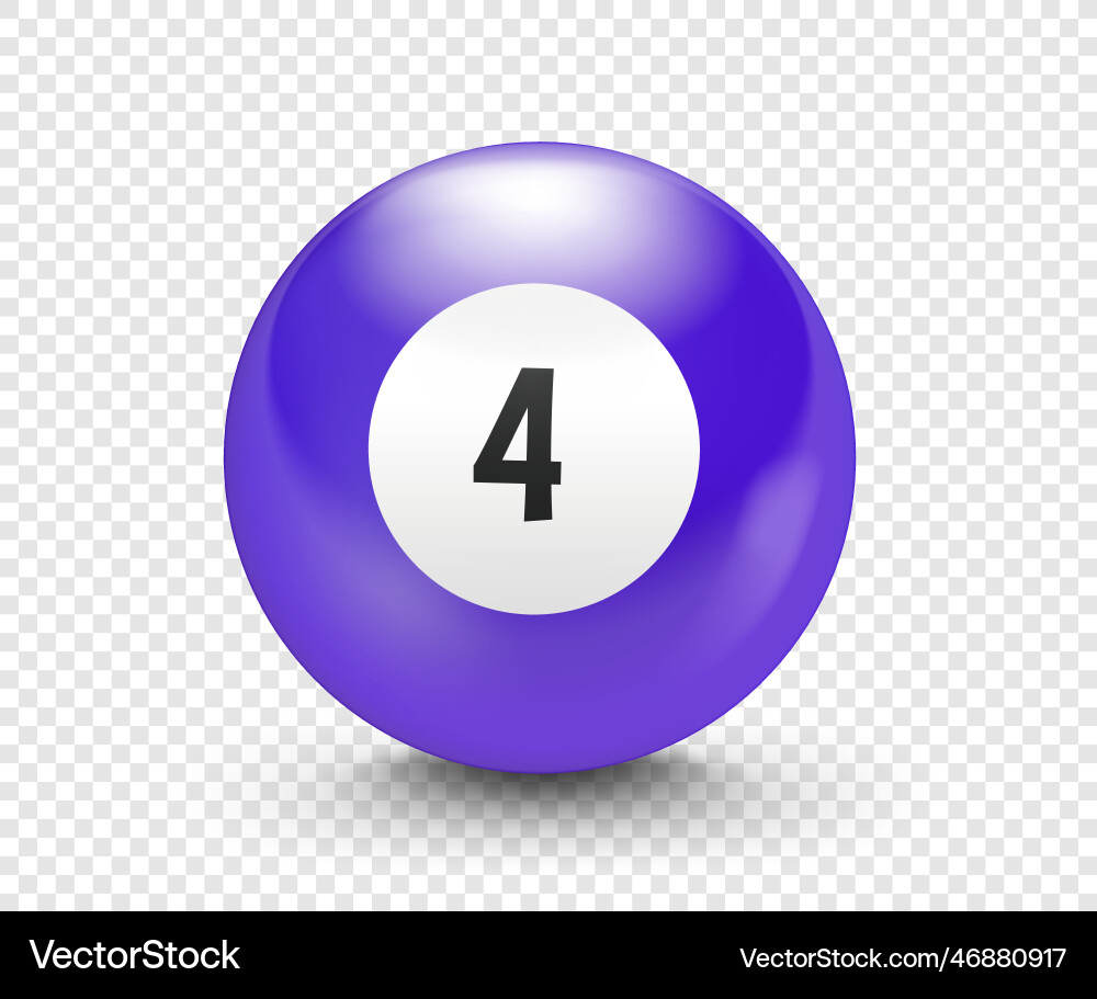 Violet billiard ball with number 4 3d isolated Vector Image