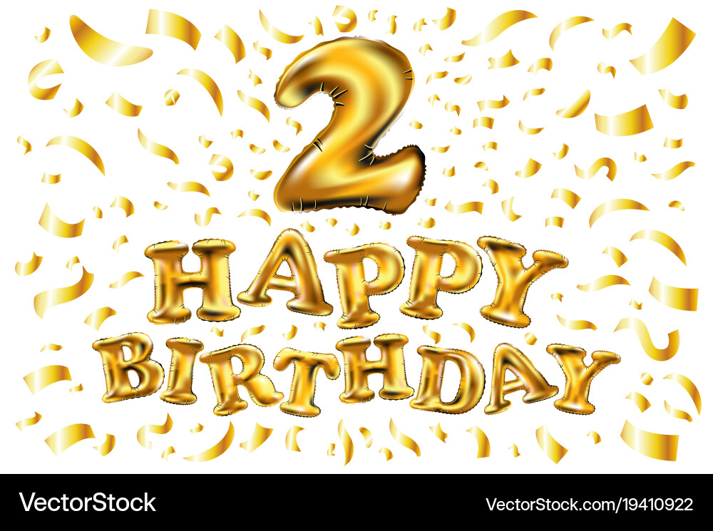 Balloon number 2 two realistic 3d isolated gold Vector Image