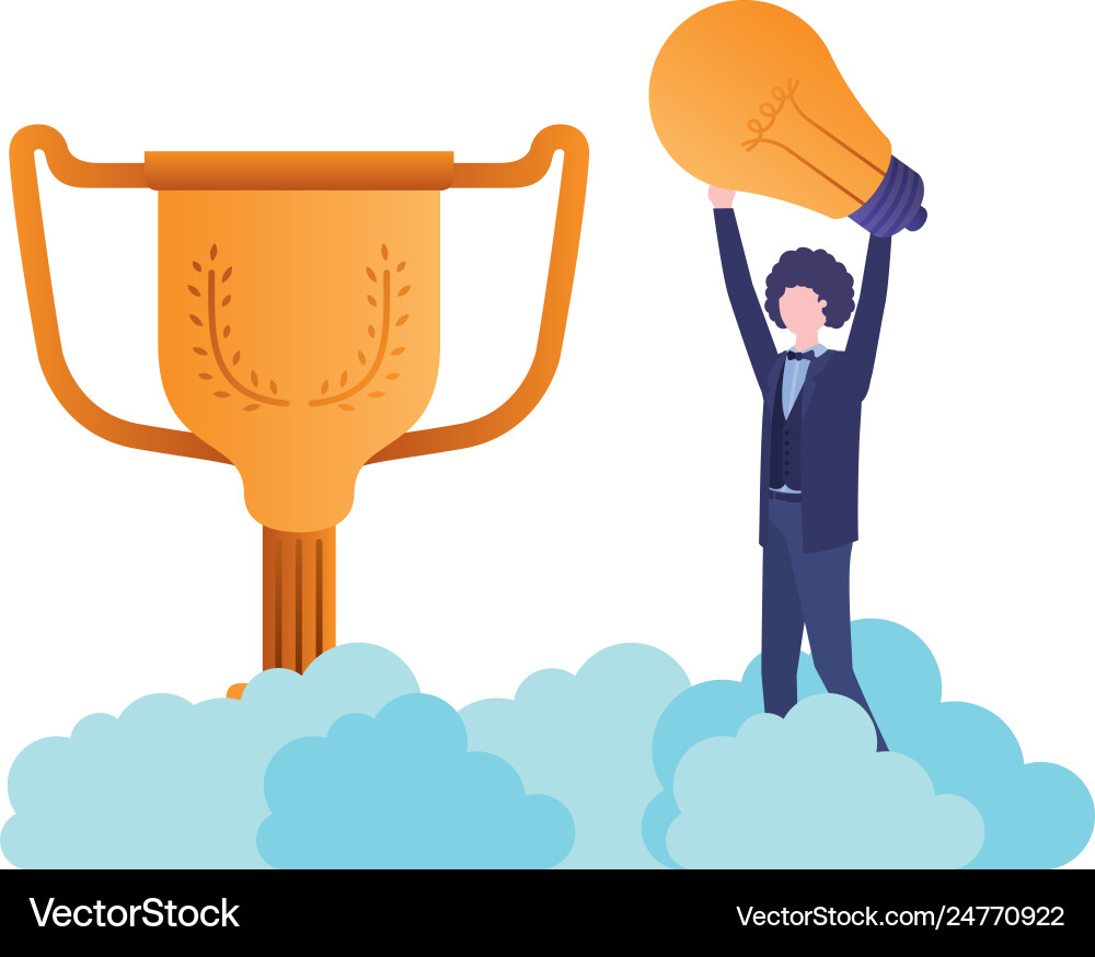 Businessman in clouds with trophy avatar Vector Image