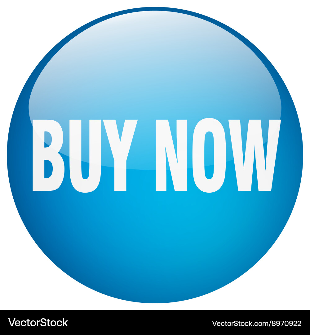 Buy now blue round gel isolated push button Vector Image