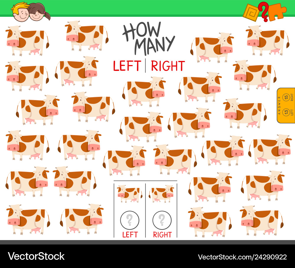 Counting left and right pictures cow Royalty Free Vector