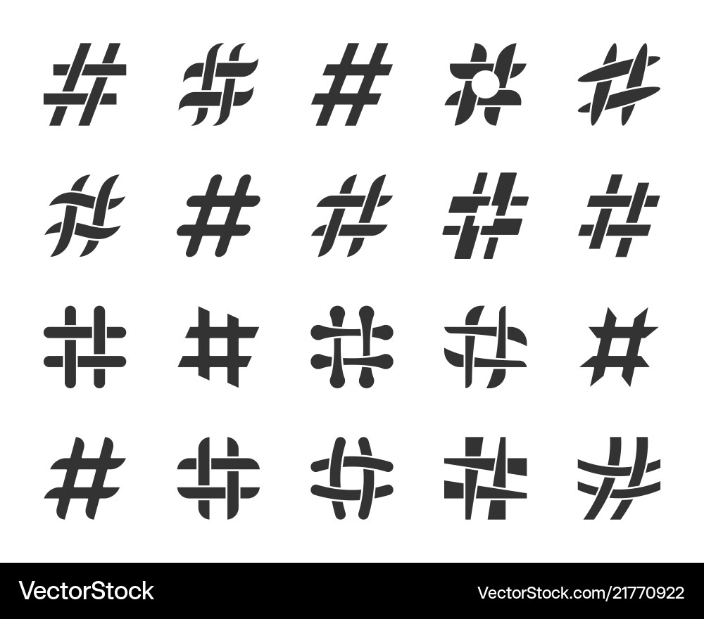 Hashtag black silhouette icons set Royalty Free Vector Image