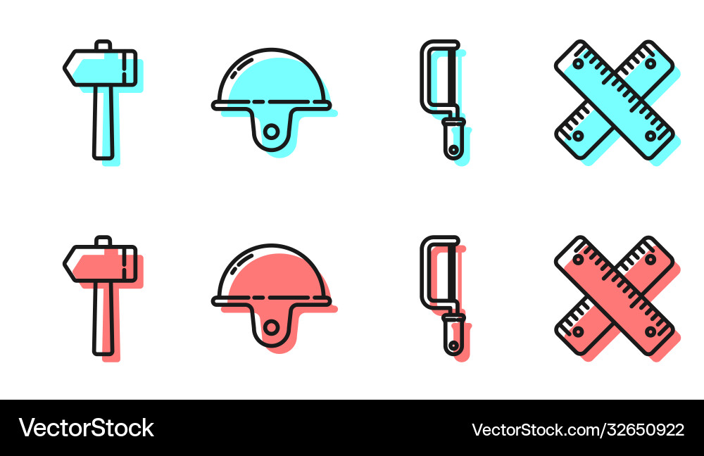 Set line hacksaw hammer worker safety helmet Vector Image
