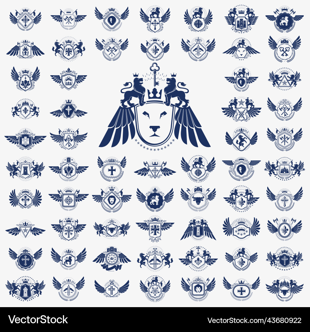 Vintage heraldic emblems big set antique heraldry Vector Image