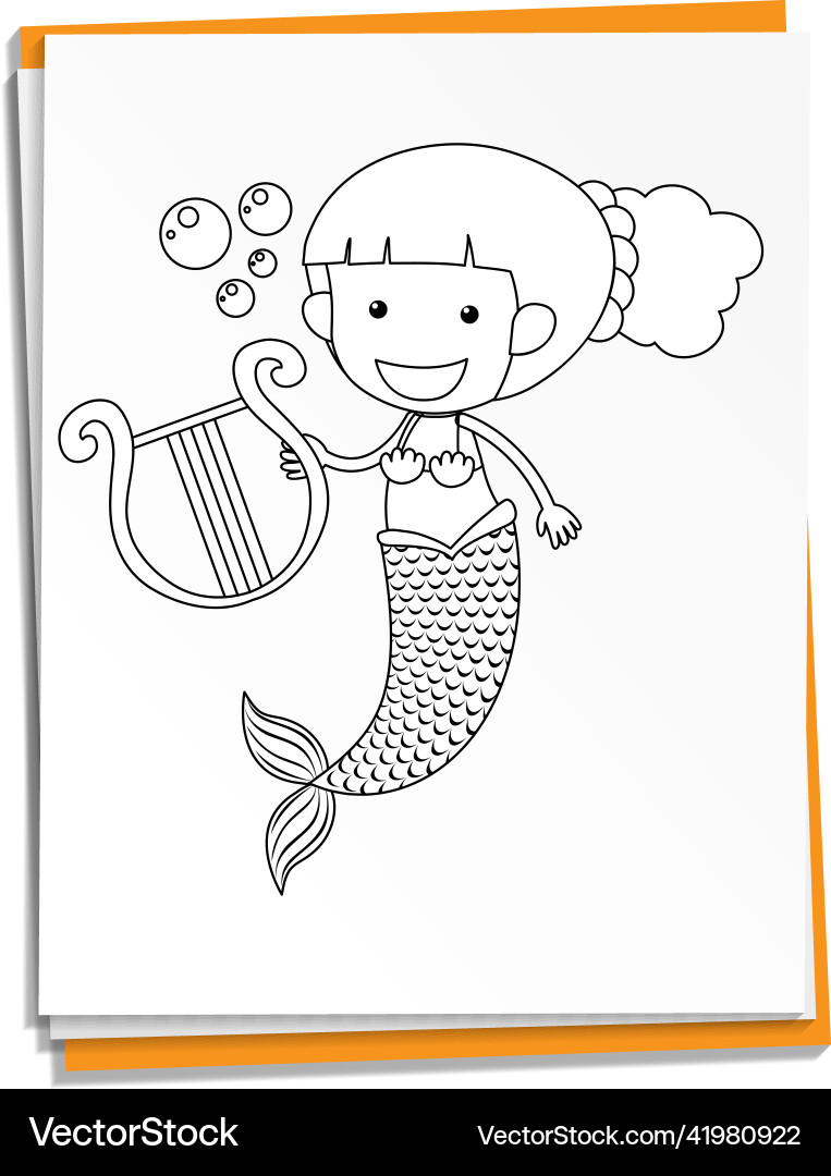 Worksheets template with mermaid outline Vector Image
