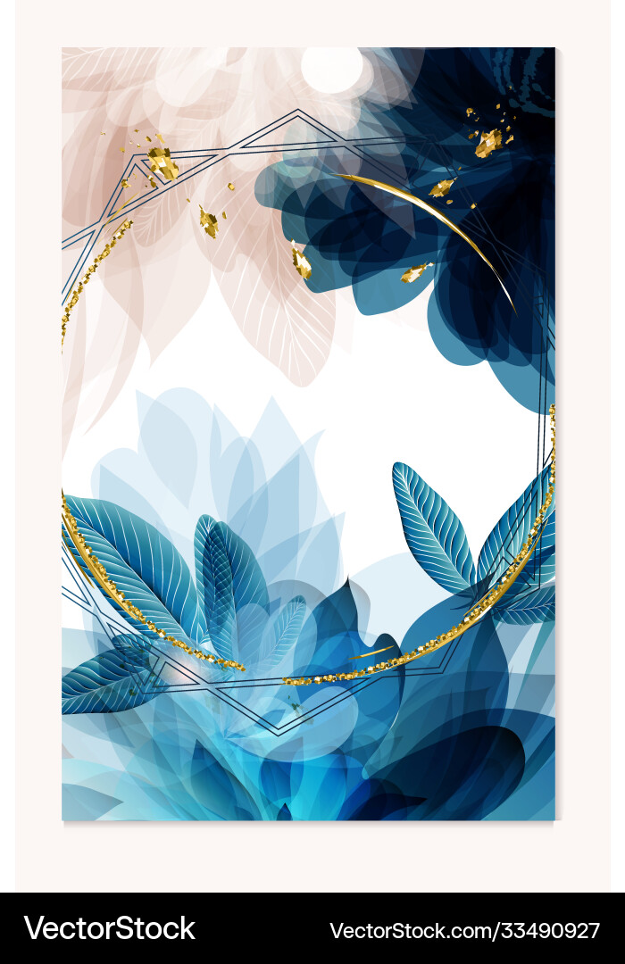 Abstract template in blue color with florals Vector Image