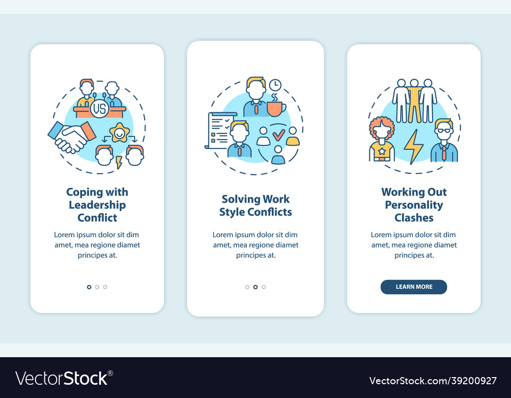 Dealing with team conflicts onboarding mobile app Vector Image