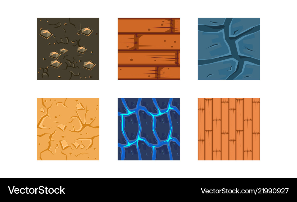 Flat set of 6 colorful textures and Royalty Free Vector
