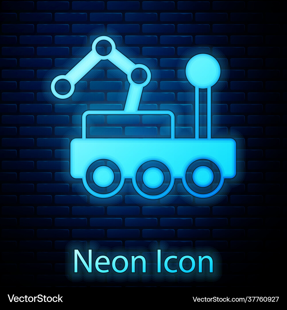 Glowing neon mars rover icon isolated on brick Vector Image