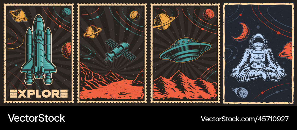 Set of vintage space posters Royalty Free Vector Image
