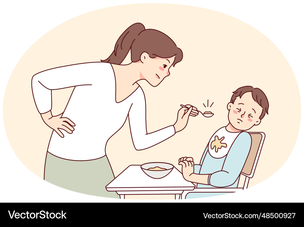 Stubborn toddler refuse to eat Royalty Free Vector Image