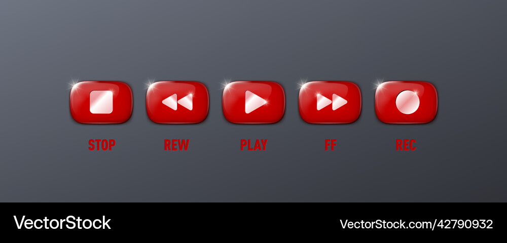 3d realistic glossy glass video recorder buttons Vector Image