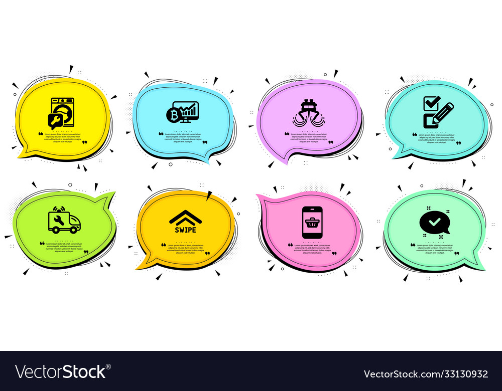 Approved swipe up and checkbox icons set bitcoin Vector Image
