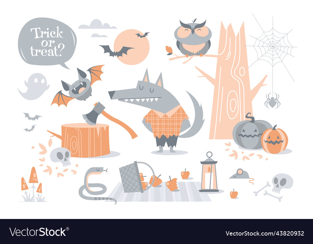 Cartoon funny halloween with werewolf trick Vector Image
