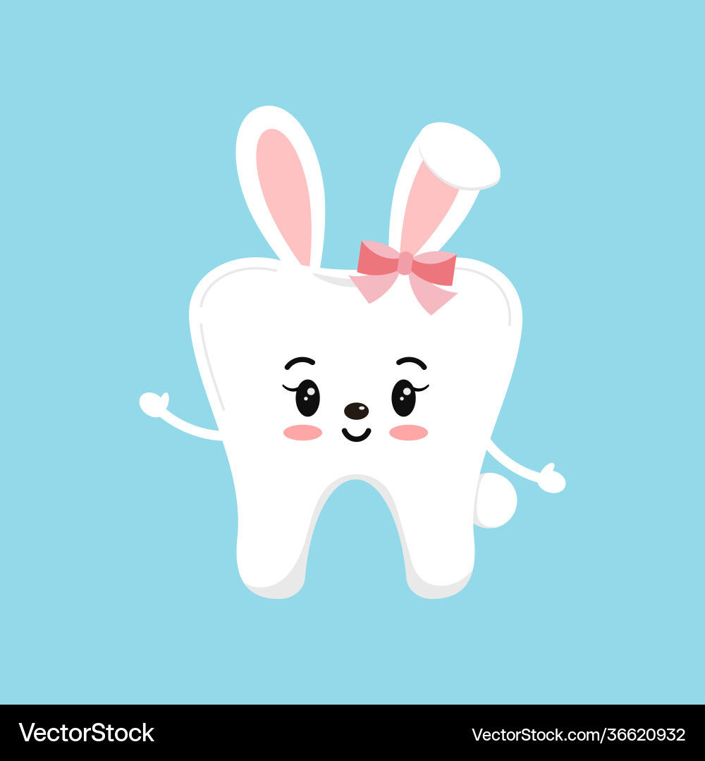 Easter tooth with bunny ears dental icon isolated Vector Image