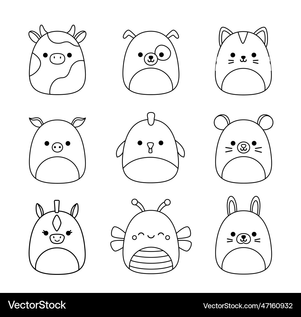 Farm animals and pets set coloring page Royalty Free Vector