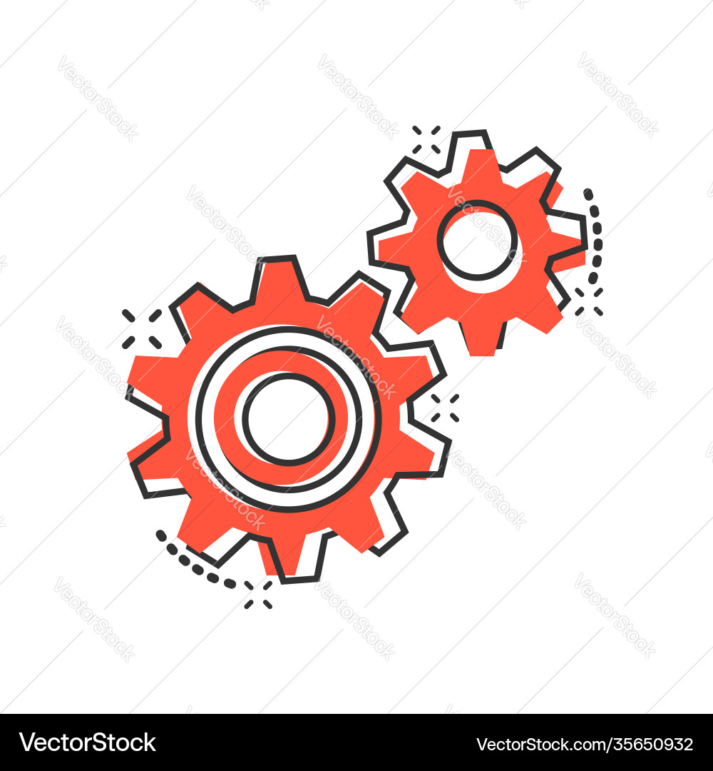 Gear icon in comic style cog wheel cartoon Vector Image
