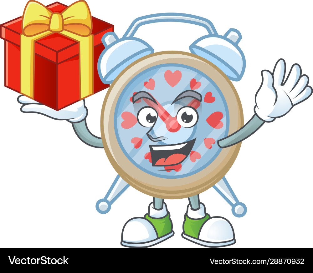 Happy face clock love cartoon character having Vector Image