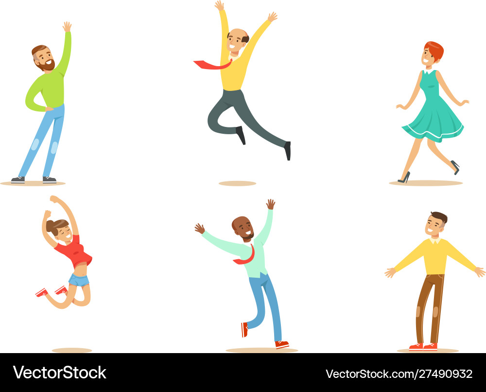 Happy people in various poses set young men Vector Image