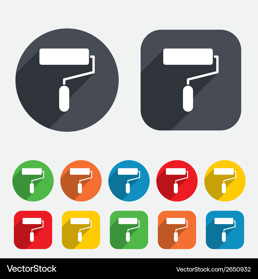 Paint roller sign icon painting tool symbol Vector Image