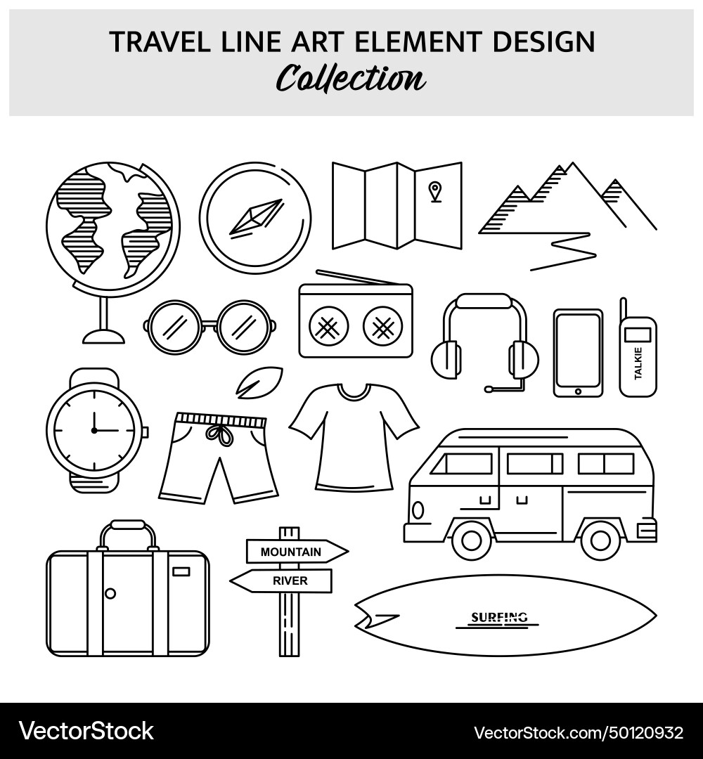 Set of travel line art element template design Vector Image