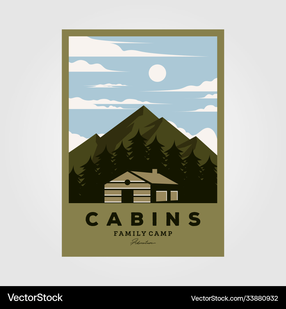 Vintage cabins poster design night camp Royalty Free Vector