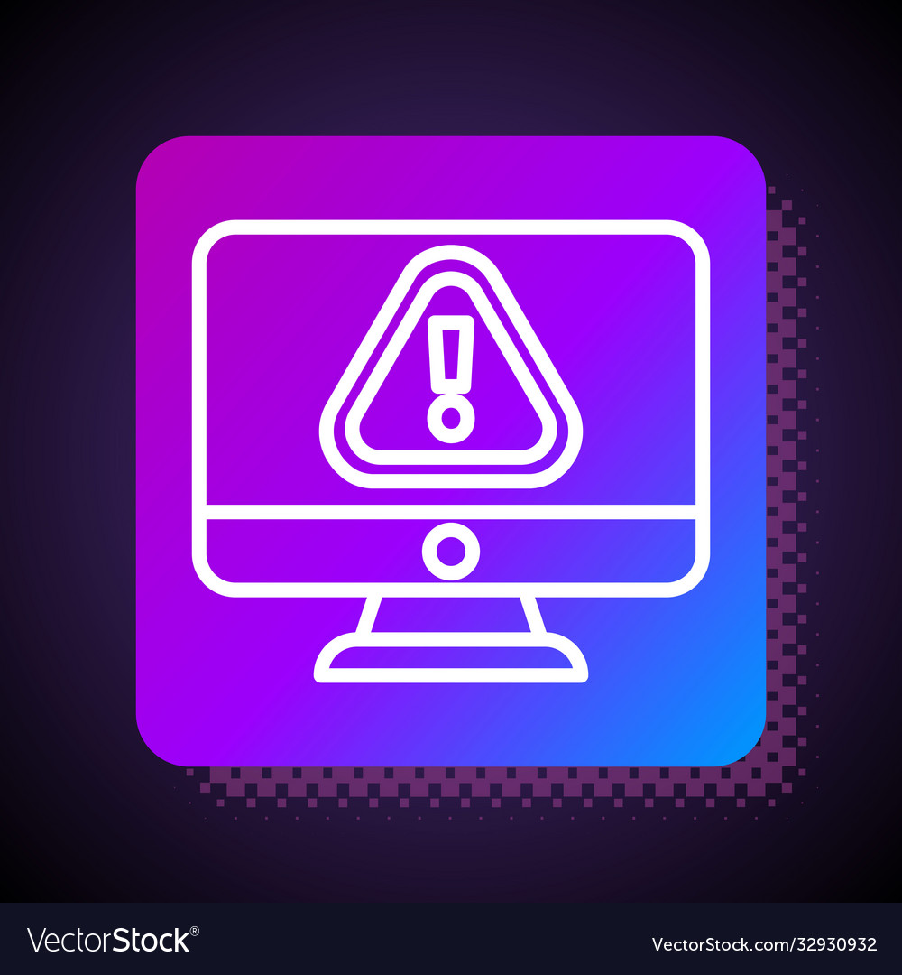 White line computer monitor with exclamation mark Vector Image