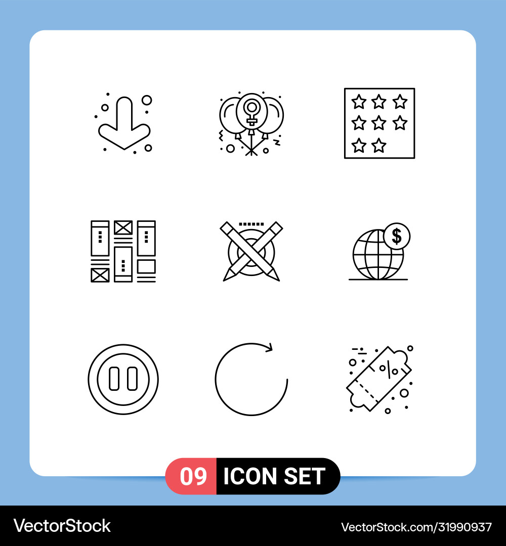 Pictogram set 9 simple outlines pencil Royalty Free Vector