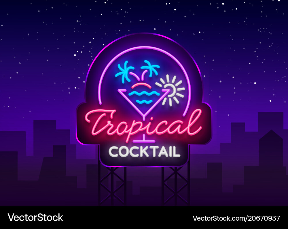 Tropical cocktail neon sign logo Royalty Free Vector Image