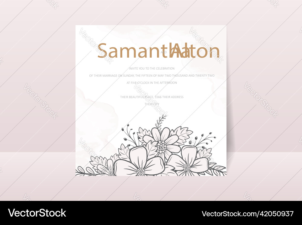 Wedding invitation template with floral outline Vector Image