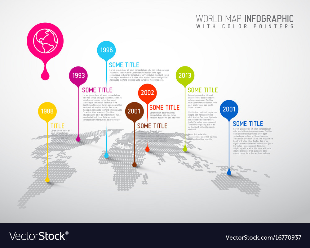 World map with pointer marks Royalty Free Vector Image