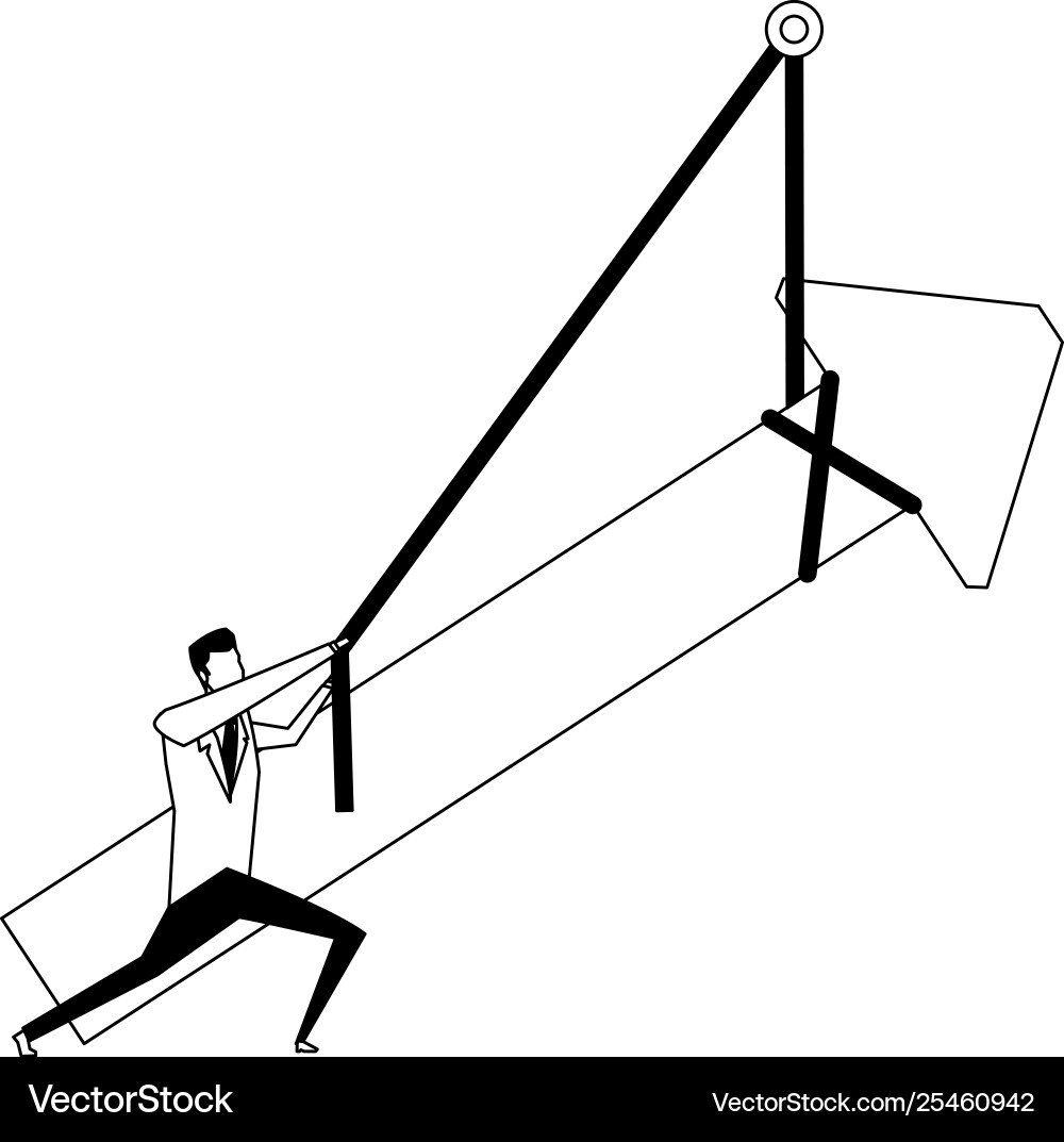 Businessman pulling arrow up with rope in black Vector Image