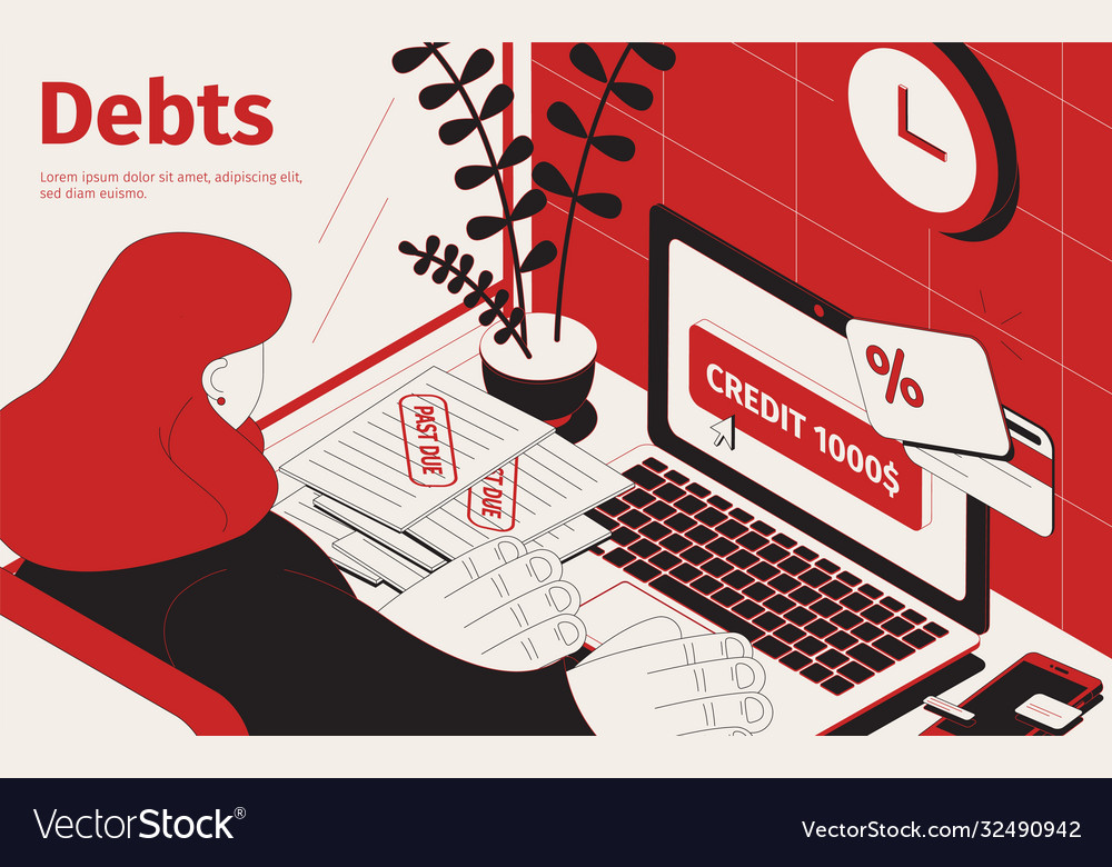 Debts isometric composition Royalty Free Vector Image