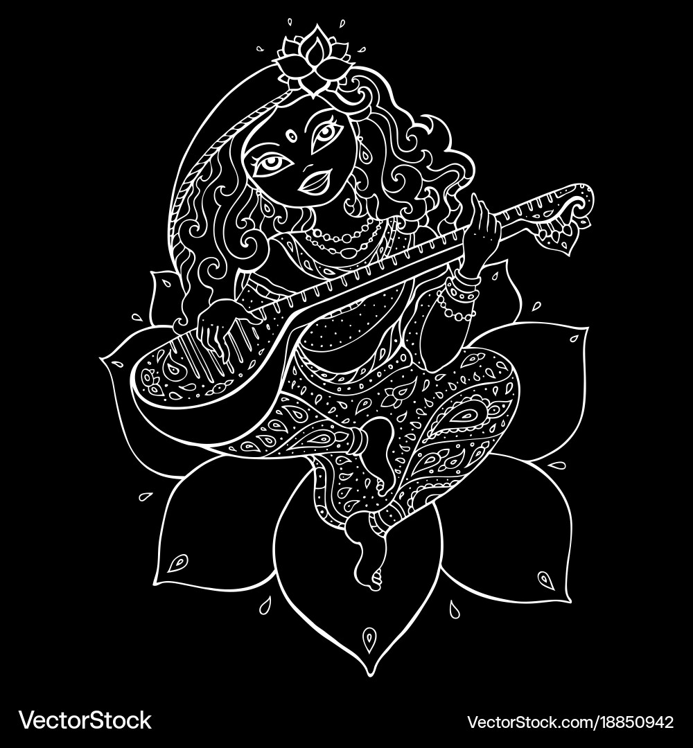Hindu goddess saraswati Royalty Free Vector Image
