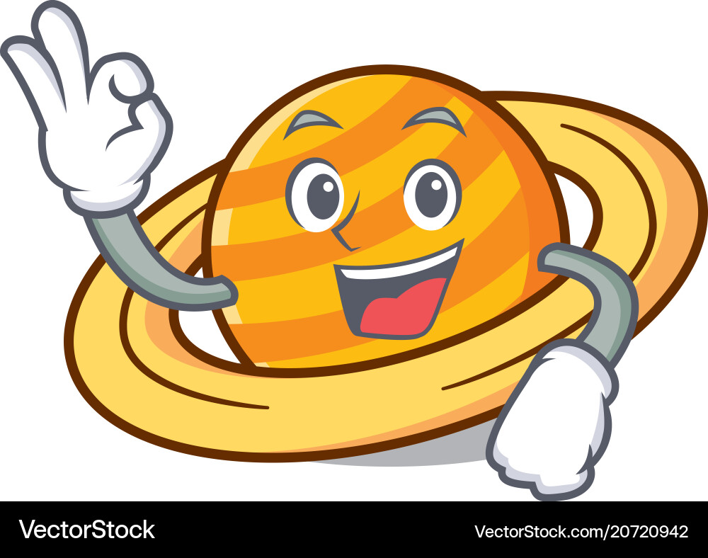 Okay planet saturnus character cartoon Royalty Free Vector