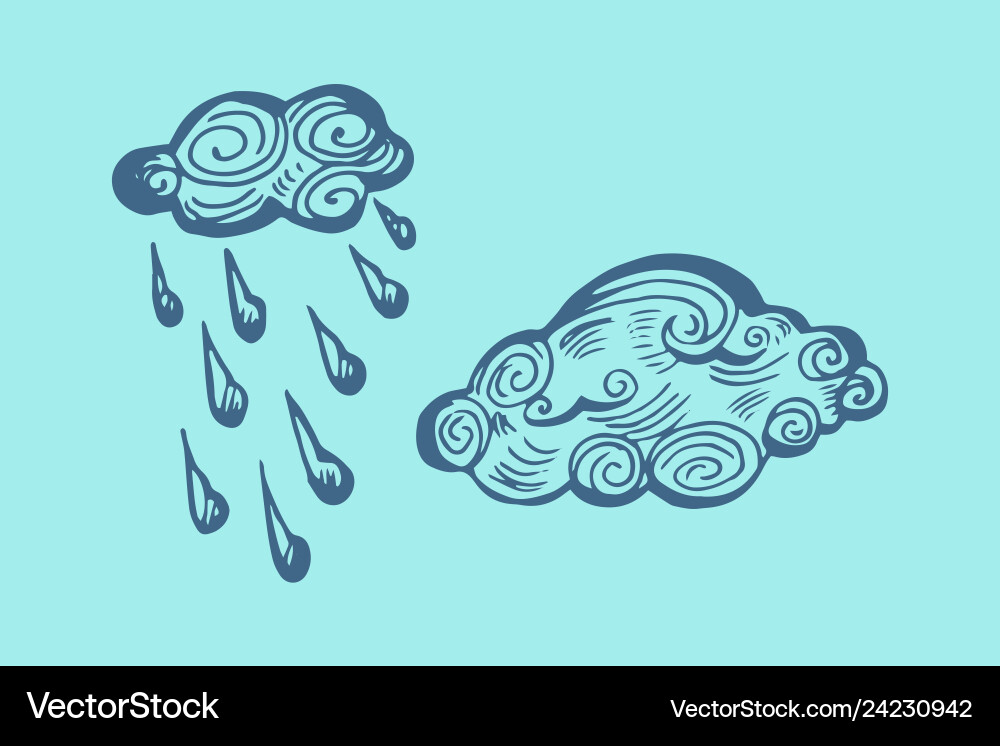 Set of cloud and rain cloud hand-drawn Royalty Free Vector