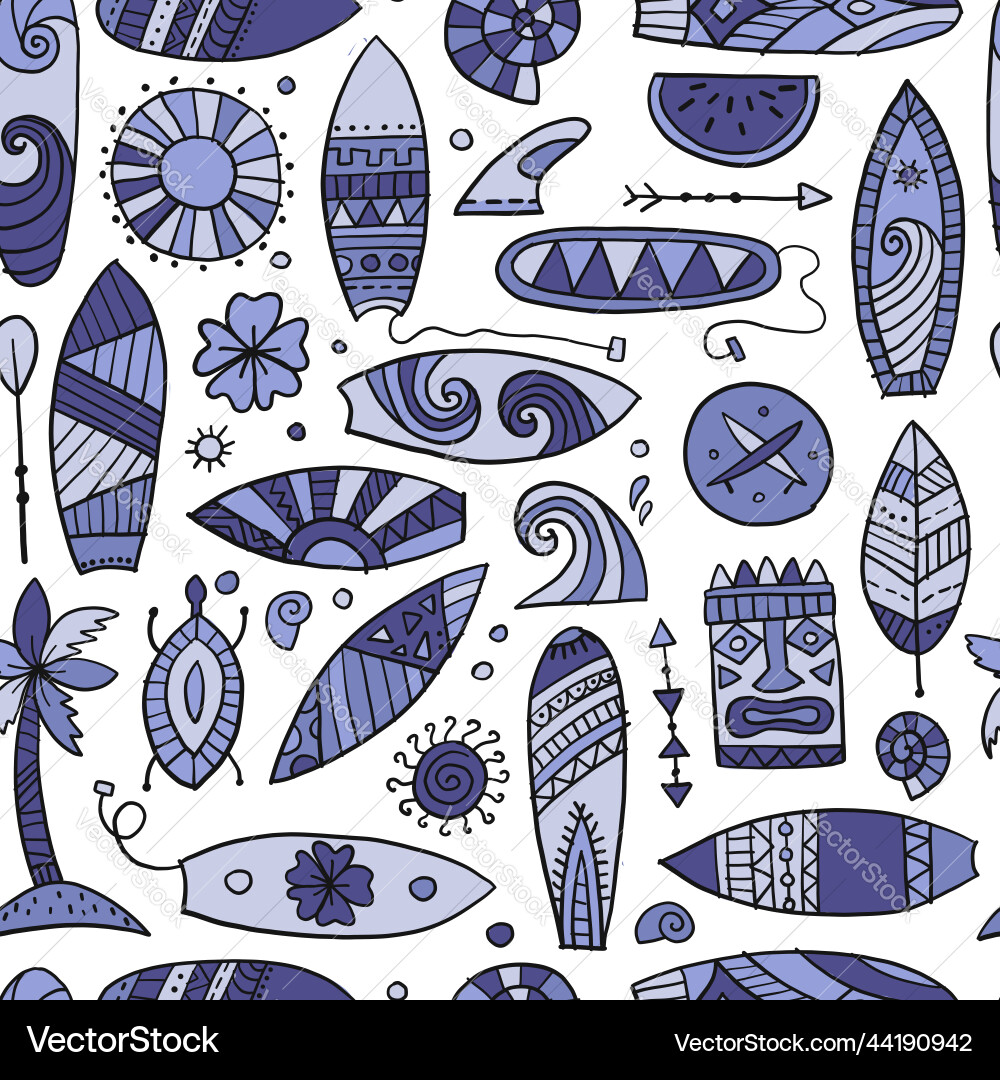 Surf boards collection surfing time hawaii Vector Image