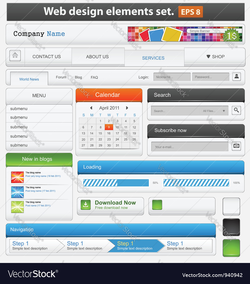 Web design elements set Royalty Free Vector Image